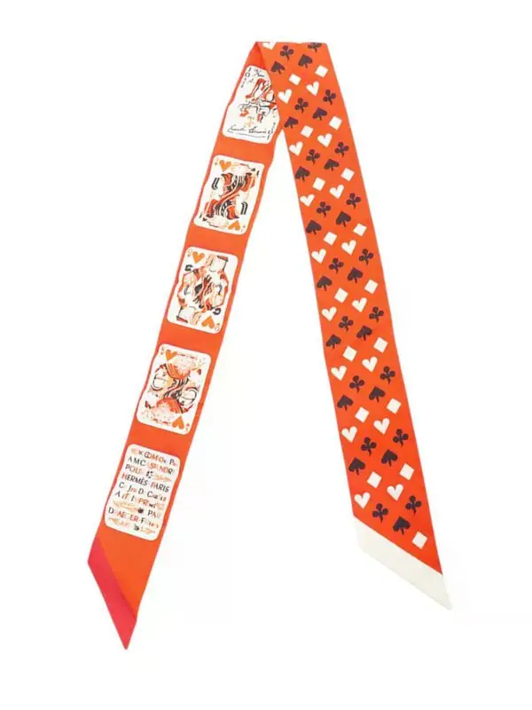 Hermès 1998-2007 Jeu De Cartes Silk Twilly Scarf Scarves - Orange