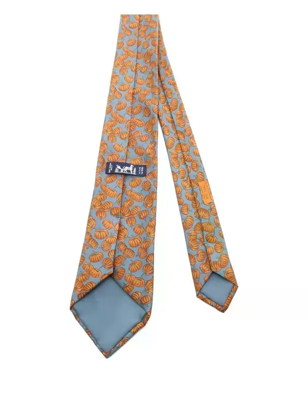 Hermès 2010s Pumpkin Print Neck Tie - Blue