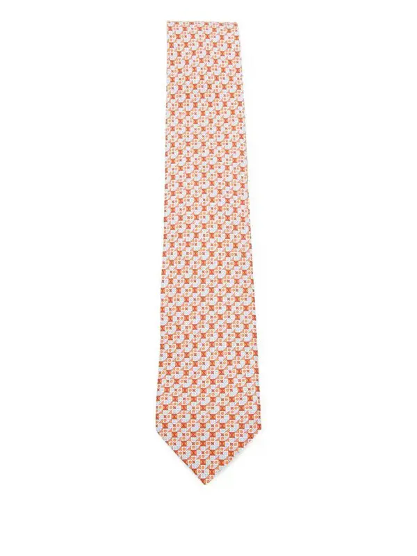 FERRAGAMO Gancini Geometric-pattern Tie - Orange