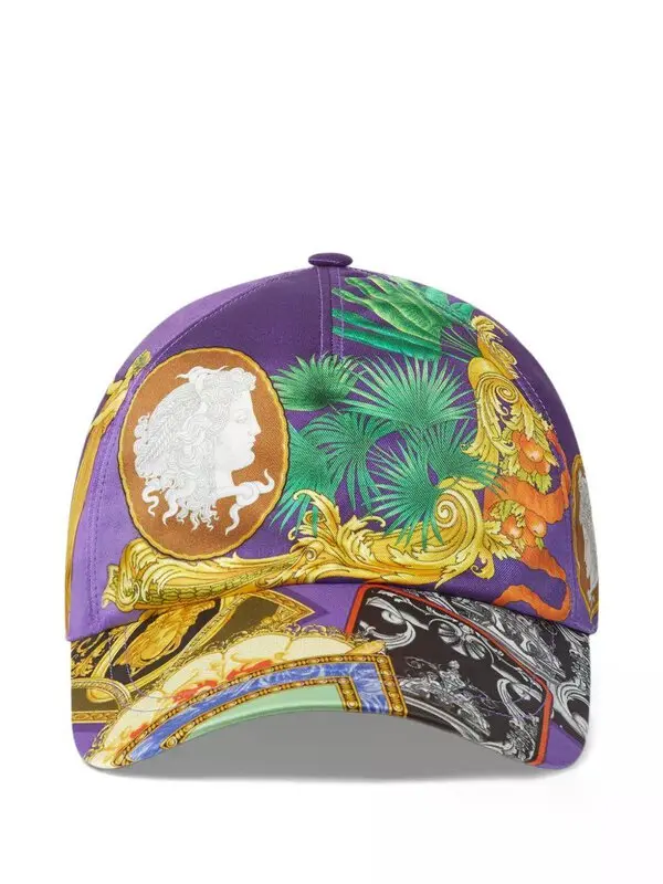 Versace Patchwork-print Cap - Purple