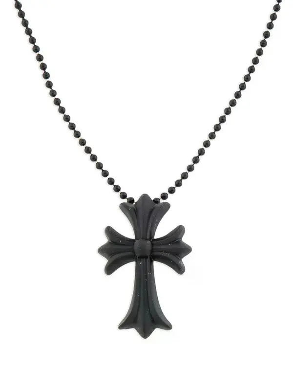 Chrome Hearts Glitter Cross-pendant Necklace - Black