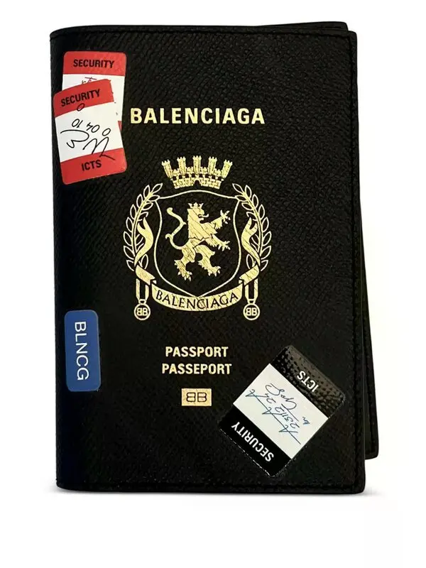 Balenciaga Lion Crest Passport Holder Wallet - Black