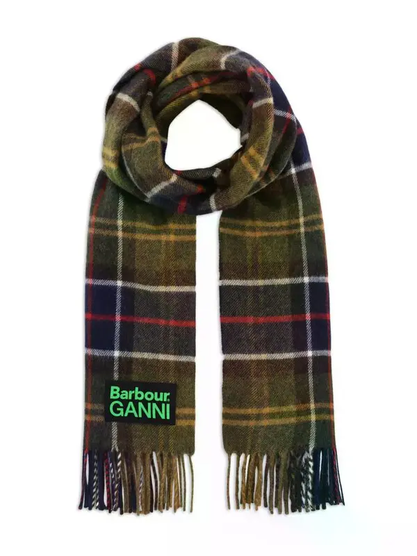 GANNI X Barbour Tartan Fringed Scarf - Green