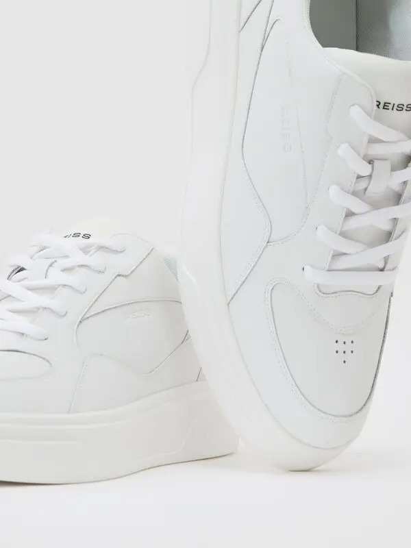 REISS Bonded-leather Chunky Sole Trainers - White