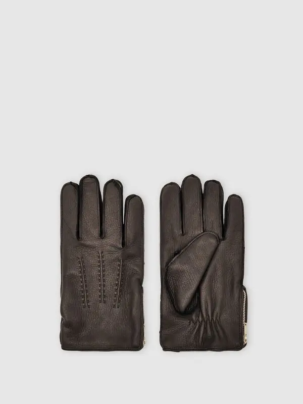 REISS Iowa Leather Gloves - Dark Brown