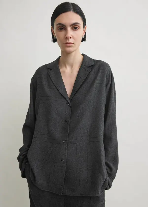 TOTEME Monogram Flannel Pajama Top - Grey