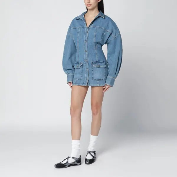 Attico Denim Shirt Mini Dress - Blue
