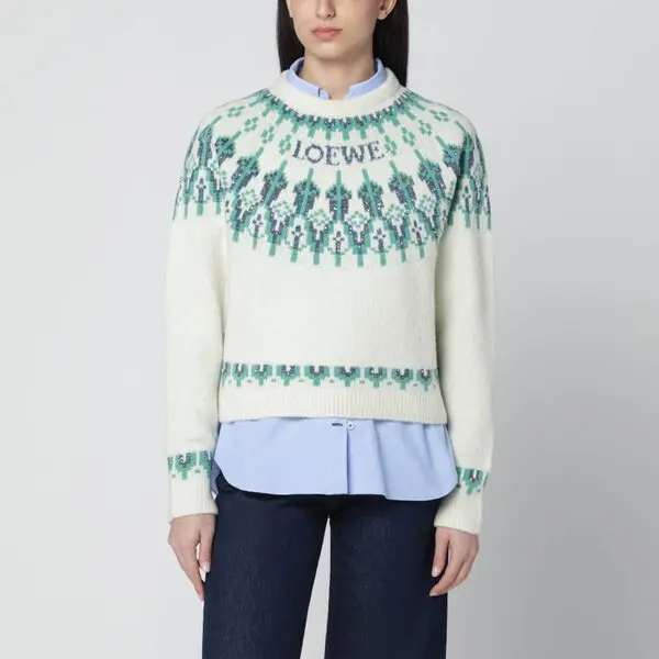 Loewe Suna Fujita Fair Isle Embroidered Mohair-Blend Sweater