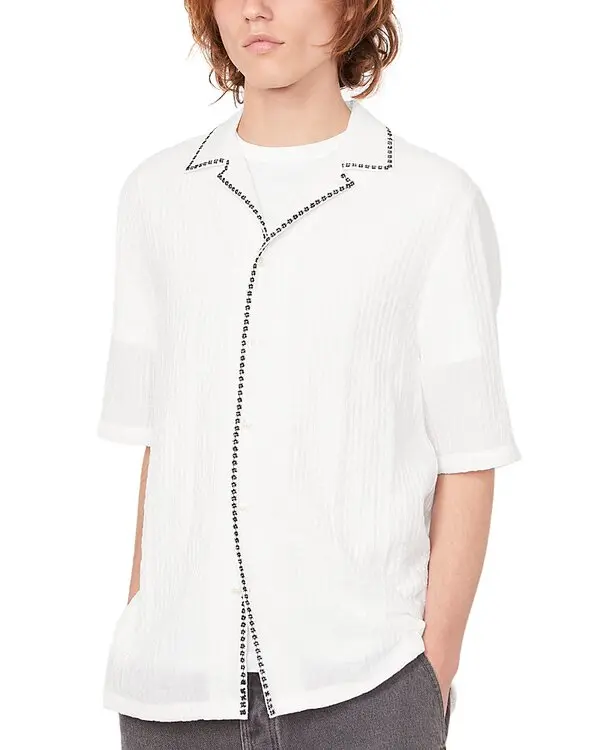 Officine Générale Eren Short Sleeve Embroidered Seersucker Shirt - White/black
