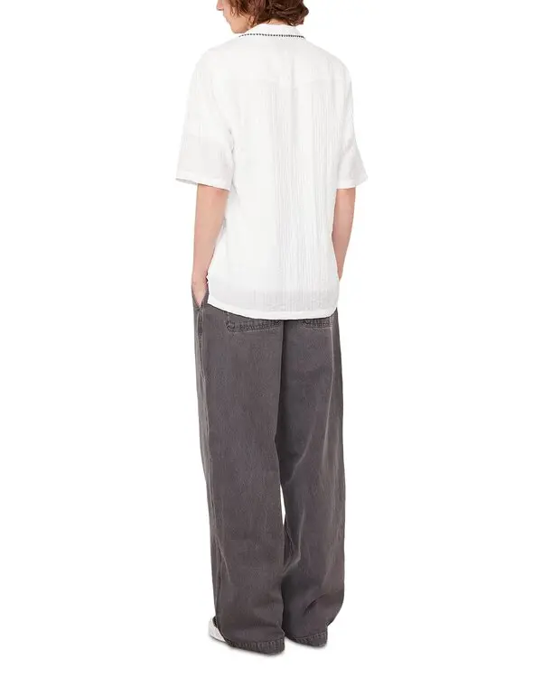 Officine Générale Eren Short Sleeve Embroidered Seersucker Shirt - White/black