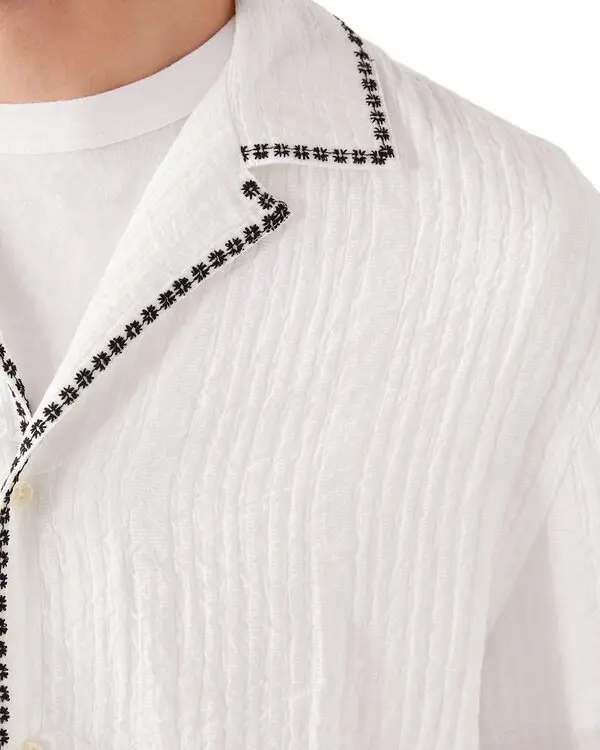 Officine Générale Eren Short Sleeve Embroidered Seersucker Shirt - White/black