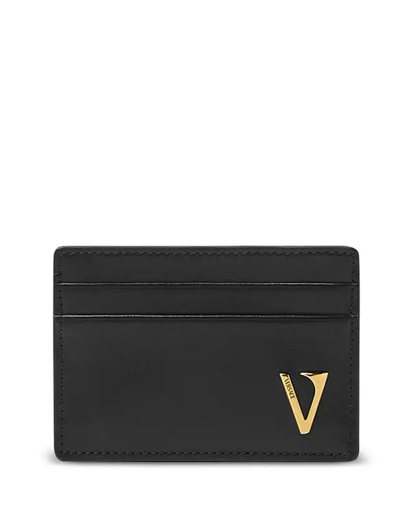 Versace V Leather Card Holder - Black