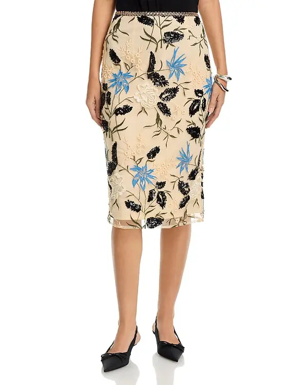 AREA STARS Floral-embroidered Cocktail Skirt
