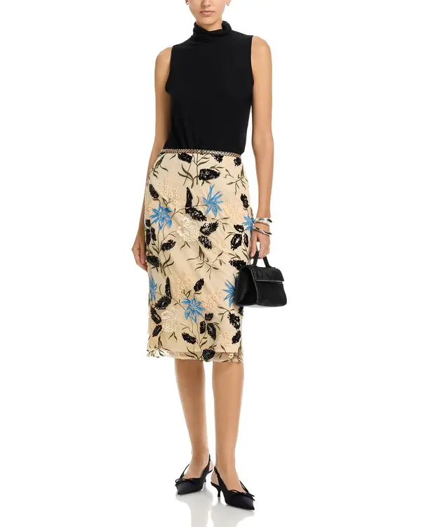 AREA STARS Floral-embroidered Cocktail Skirt