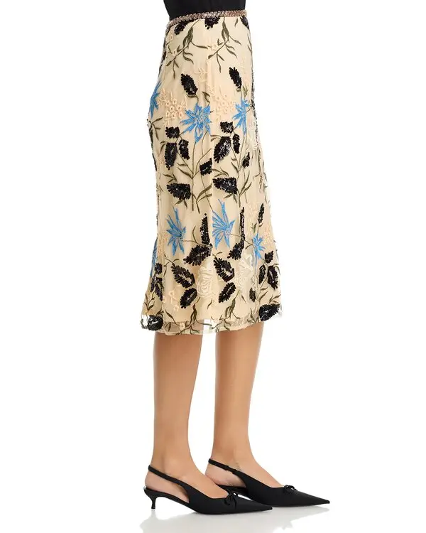 AREA STARS Floral-embroidered Cocktail Skirt