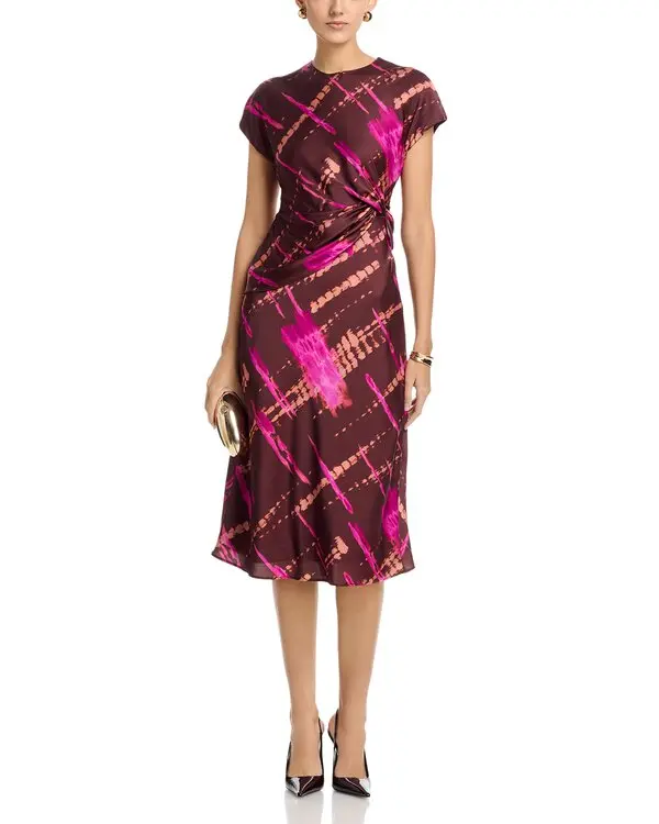 AREA STARS Avery Draped Printed Satin Dress