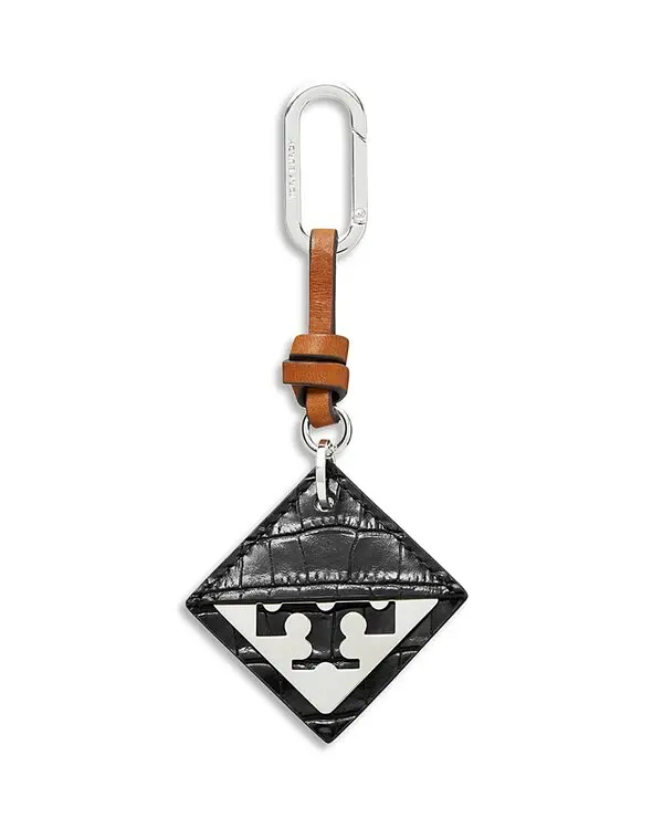Tory Burch Hidden Logo Croc Embossed Leather Key Fob - Black