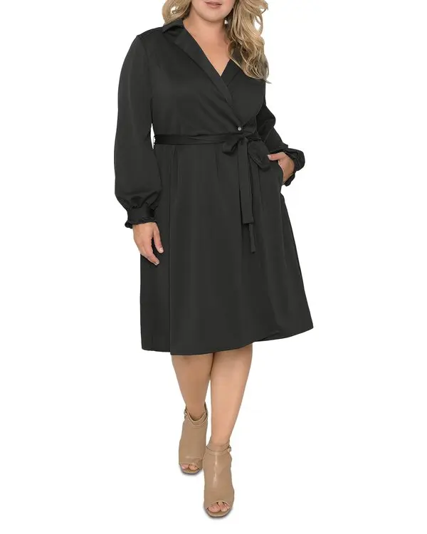 STANDARDS & PRACTICES Lapel Collar Crepe Wrap Dress