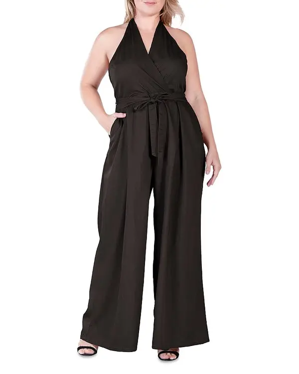STANDARDS & PRACTICES Wide Leg Halter Jumpsuit - Black