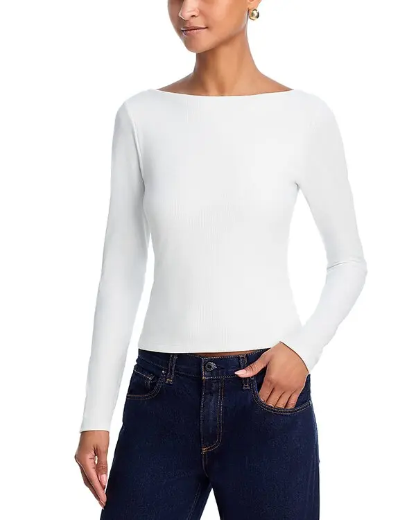 Aqua Ribbed Scoop Back Tee - Ivory