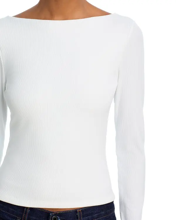 Aqua Ribbed Scoop Back Tee - Ivory