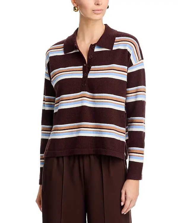 Aqua Striped Polo Top - Brown
