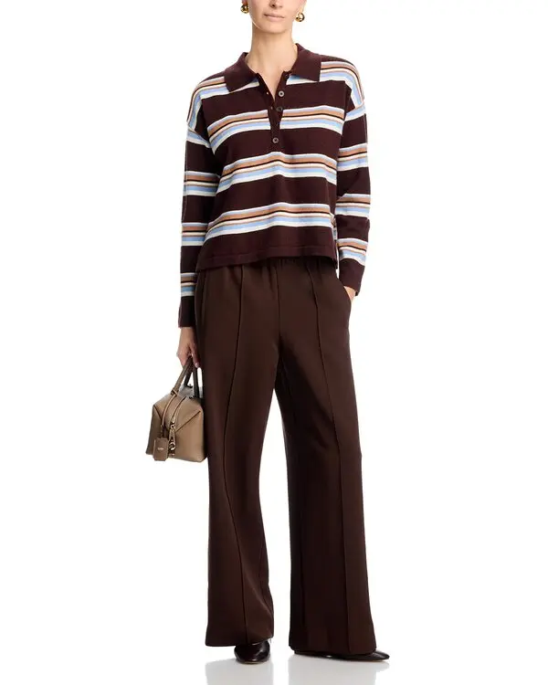 Aqua Striped Polo Top - Brown