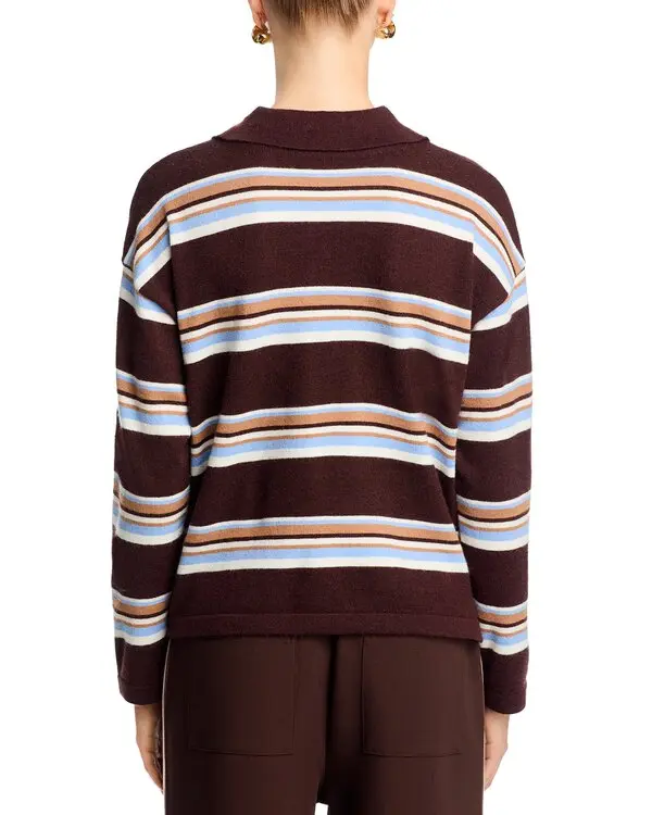 Aqua Striped Polo Top - Brown
