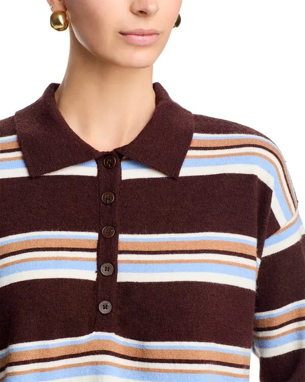 Aqua Striped Polo Top - Brown