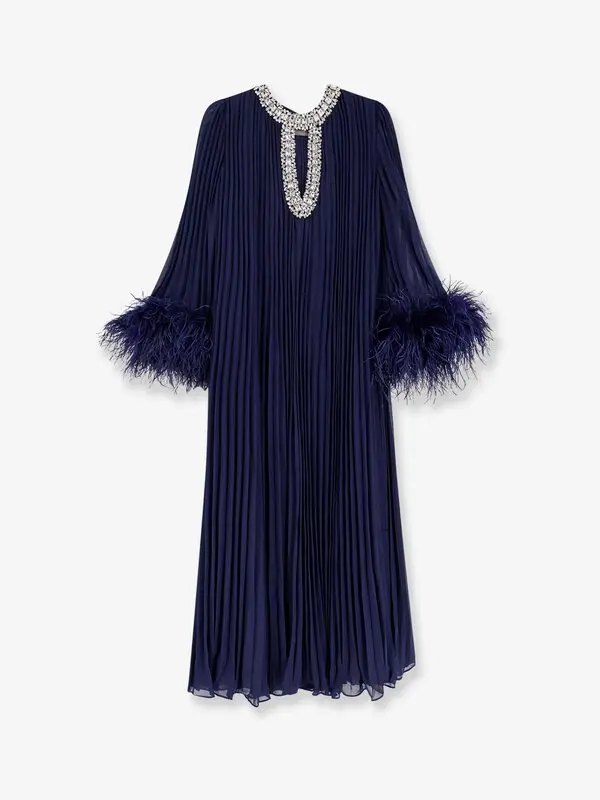 SELF-PORTRAIT Chiffon Long Dress With Ostrich Feathers