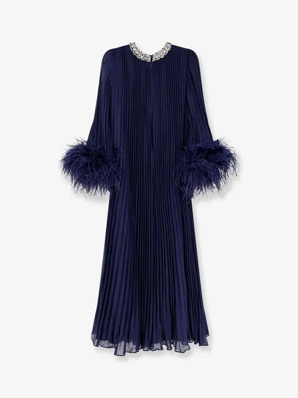 SELF-PORTRAIT Chiffon Long Dress With Ostrich Feathers