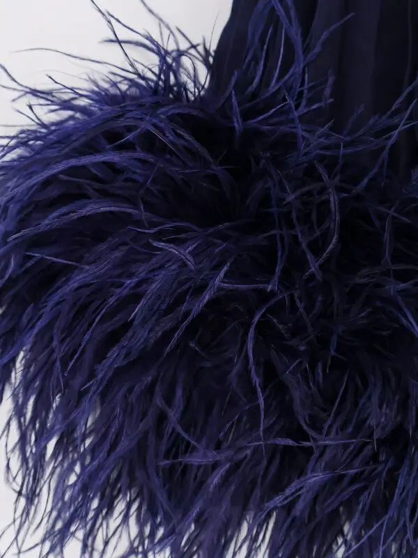 SELF-PORTRAIT Chiffon Long Dress With Ostrich Feathers