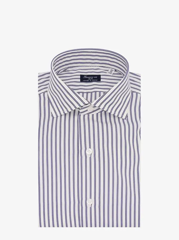 FINAMORE 1925 Cotton Shirt With Striped Motif - Blue