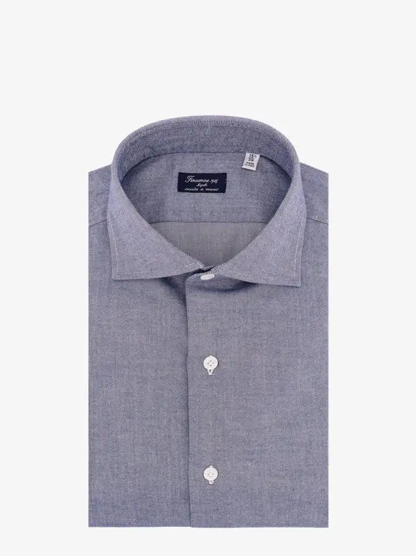 FINAMORE 1925 Herringbone Cotton Shirt - Blue