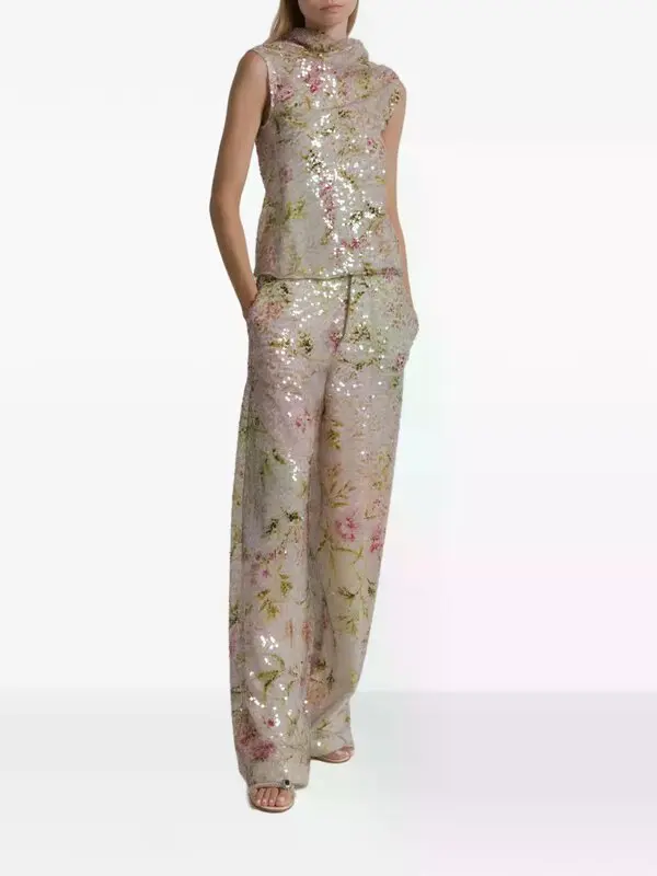Alberta Ferretti Sequin Floral Trousers - Neutrals
