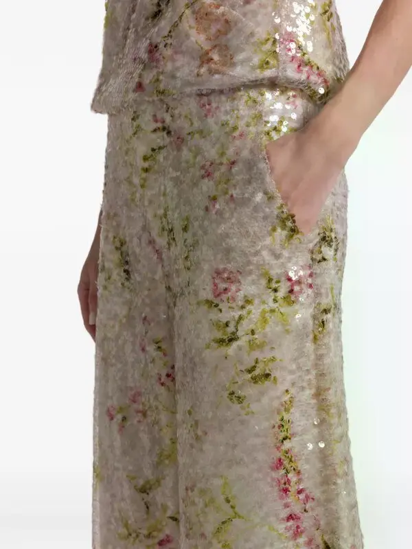 Alberta Ferretti Sequin Floral Trousers - Neutrals