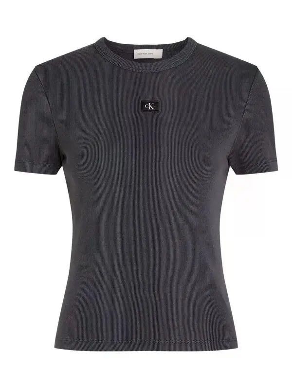 Calvin Klein Ribbed T-shirt With Logo Patch - Grey