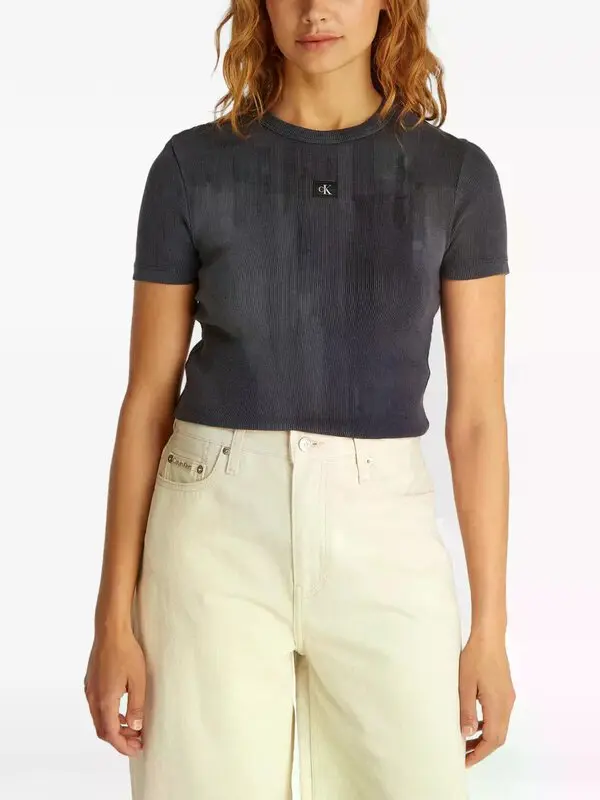 Calvin Klein Ribbed T-shirt With Logo Patch - Grey