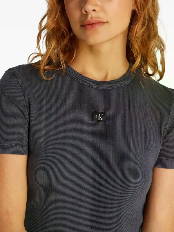 Calvin Klein Ribbed T-shirt With Logo Patch - Grey