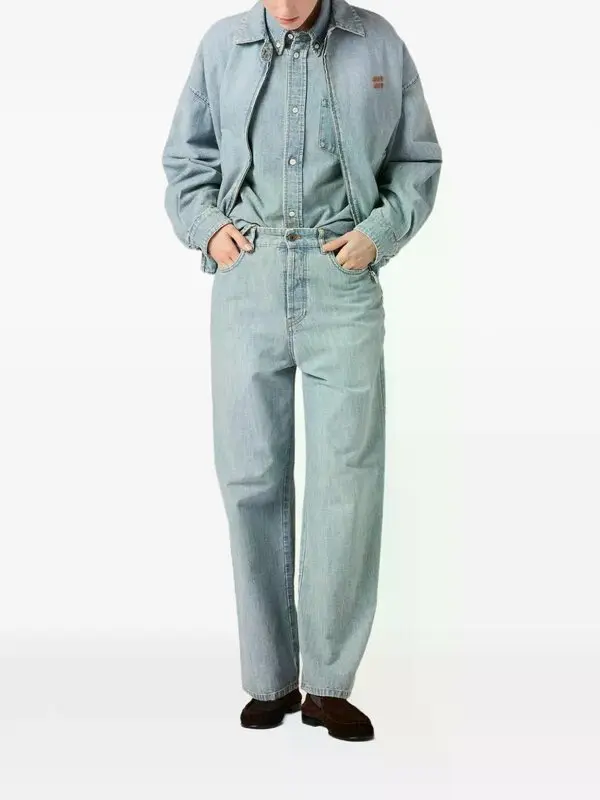 Miu Miu Chambray Denim Shirt With Embroidered Logo