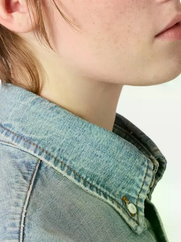 Miu Miu Chambray Denim Shirt With Embroidered Logo