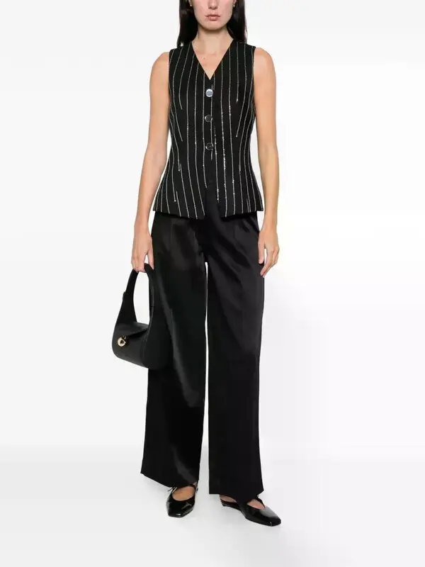 Sandro Satin-effect Wide-leg Trousers - Black