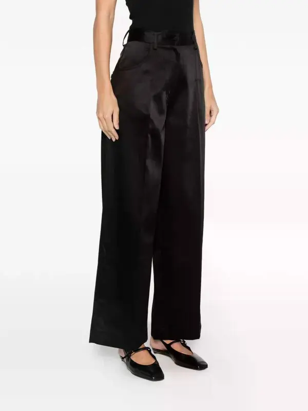 Sandro Satin-effect Wide-leg Trousers - Black