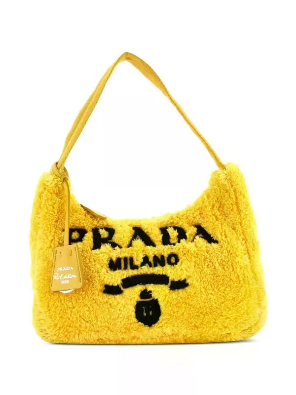 Prada Re-edition 2000 Terry Cloth Mini Hobo Bag - Black