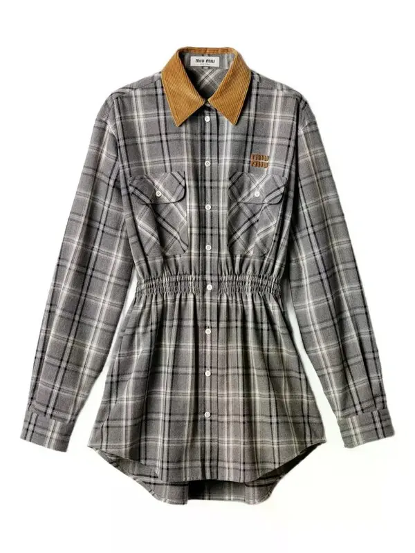Miu Miu Flannel Mini Dress With Velvet Collar - Grey