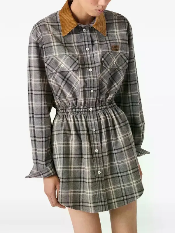 Miu Miu Flannel Mini Dress With Velvet Collar - Grey