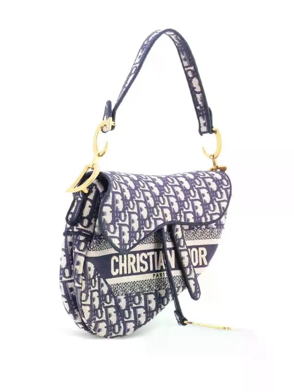 Dior Saddle Handbag Logo Embroidered Oblique Canvas Medium - Blue