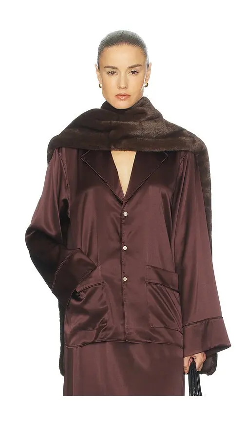 HELSA Silk Charmeuse Pajama Shirt - Brown