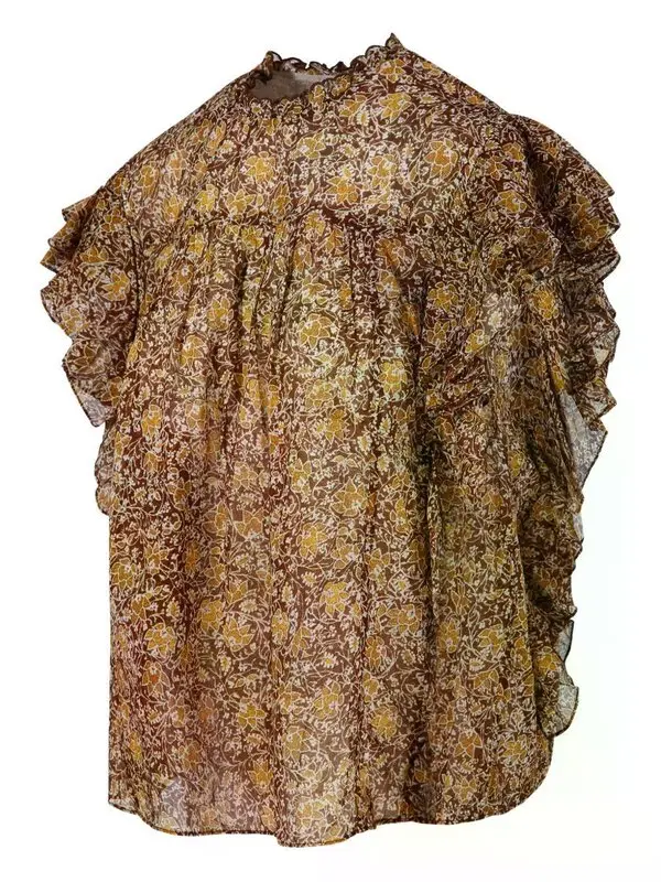 MARANT ETOILE Floral Ruffle Knitwear With Keyhole Detail - Brown