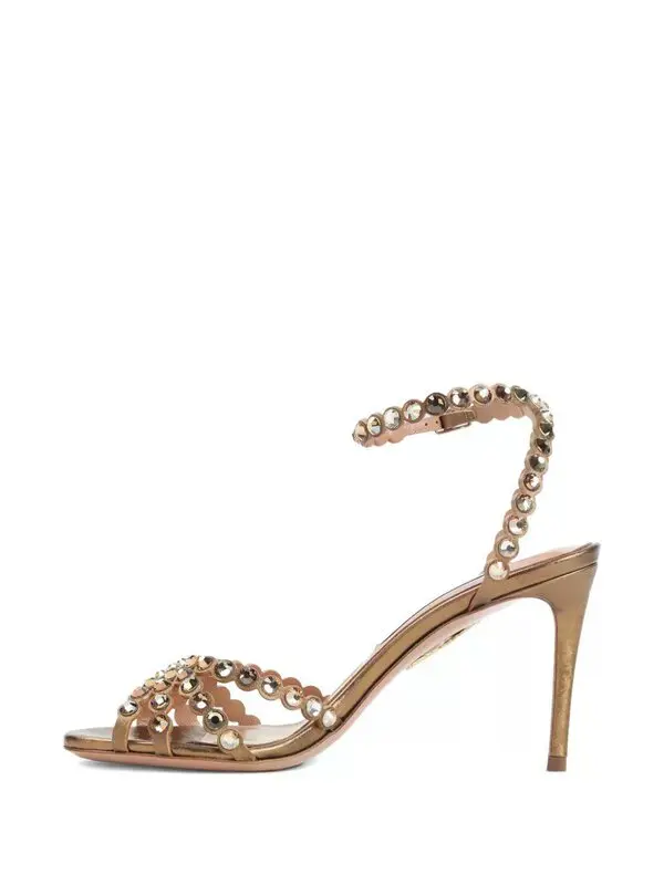 AQUAZZURA 85mm Tequila Embellished Sandals - Brown